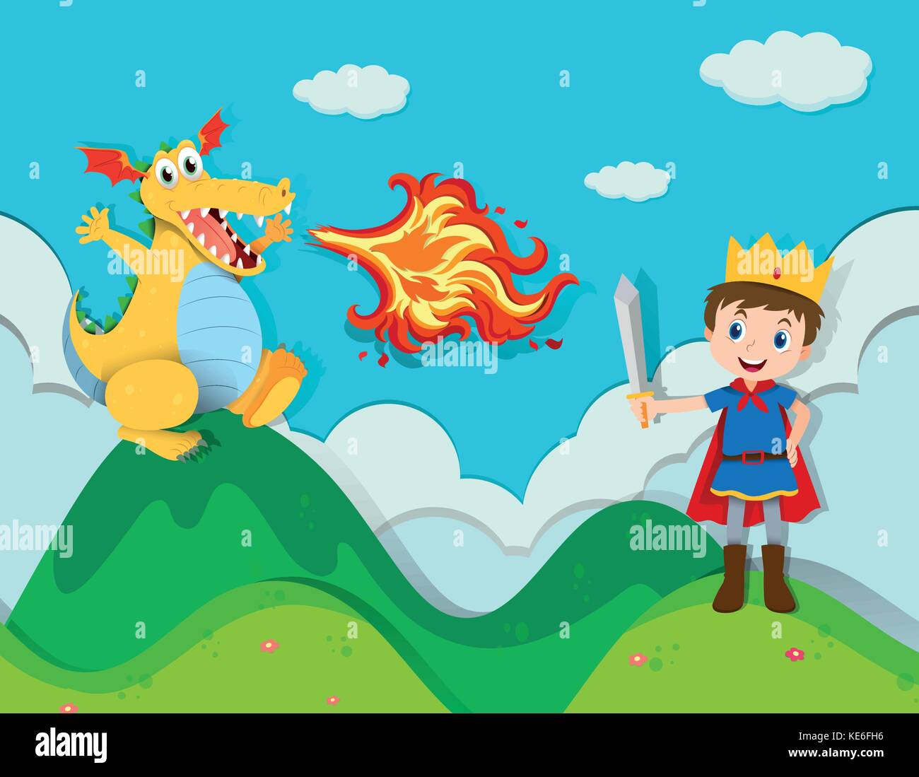 Prince fighting with the dragon illustration Stock Vector Image & Art ...