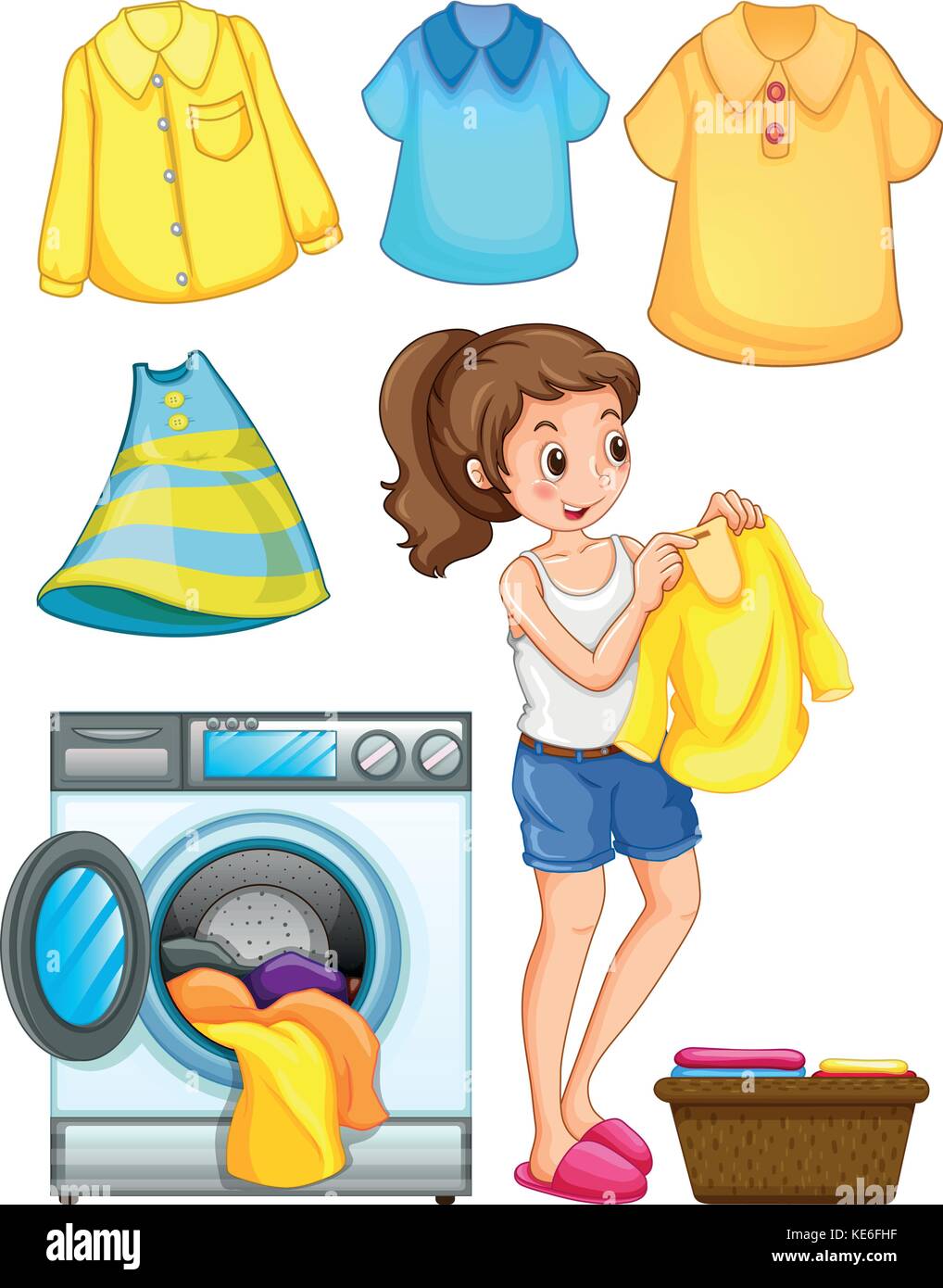 Woman doing laundry work illustration Stock Vector Image & Art - Alamy