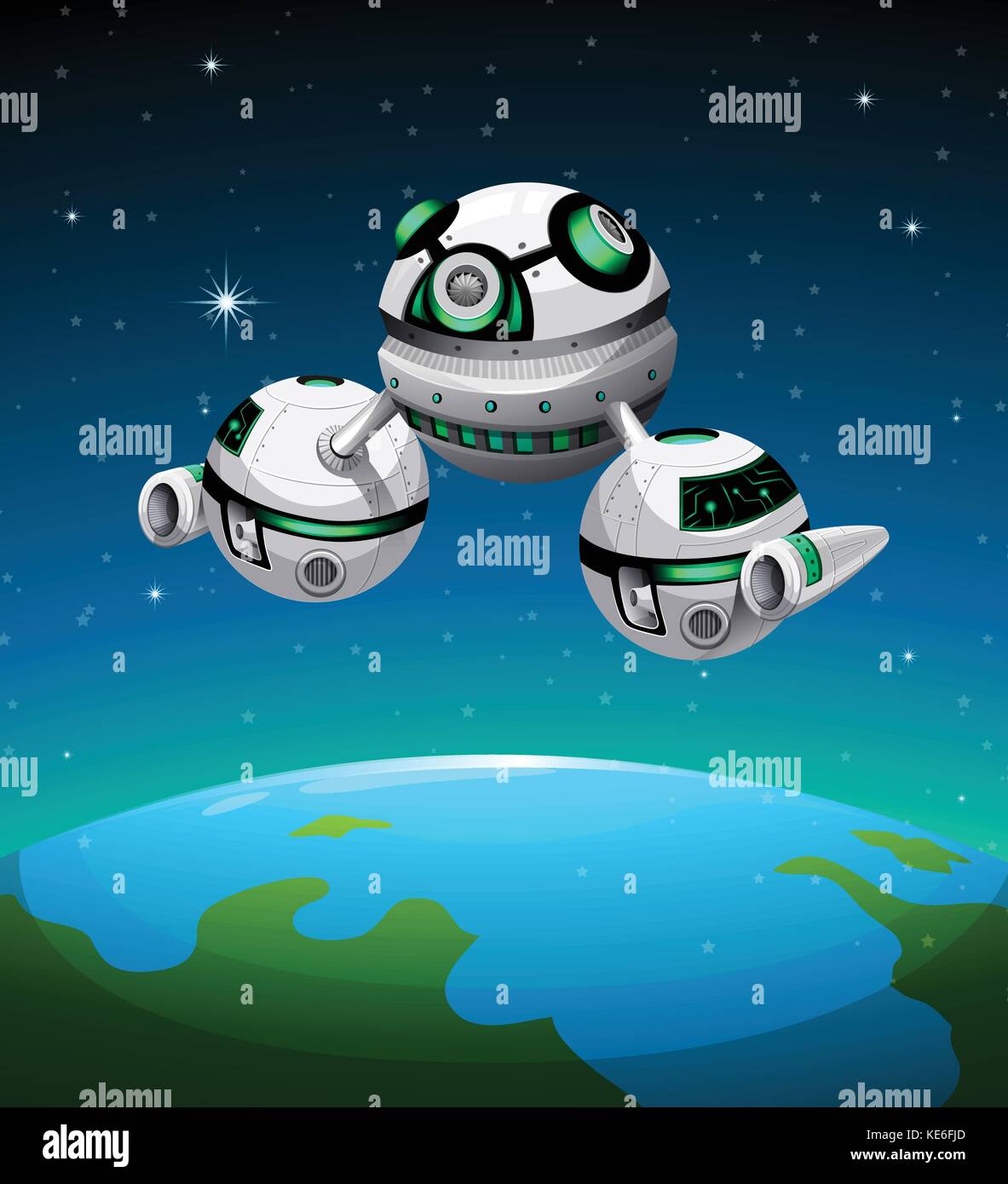 Spaceship flying over the planet illustration Stock Vector Image & Art ...