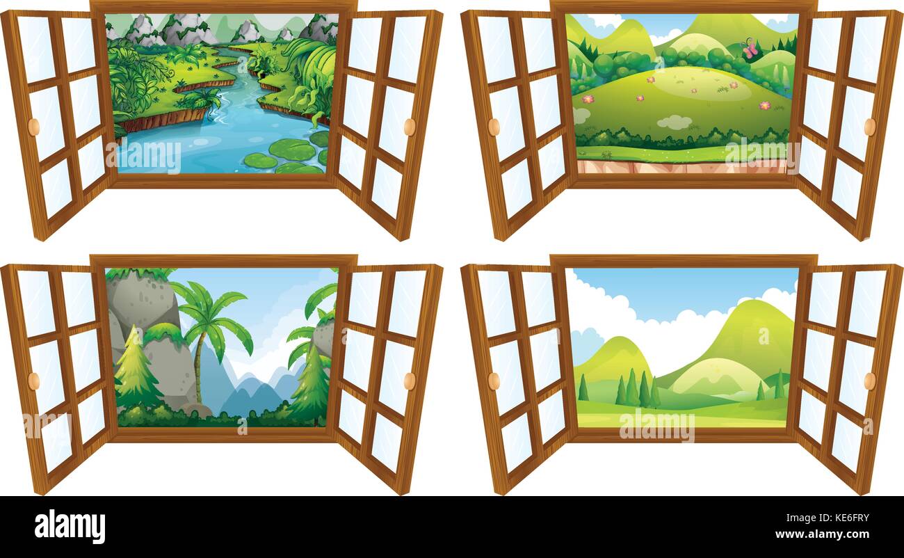 Garden from the window Stock Vector Images - Alamy