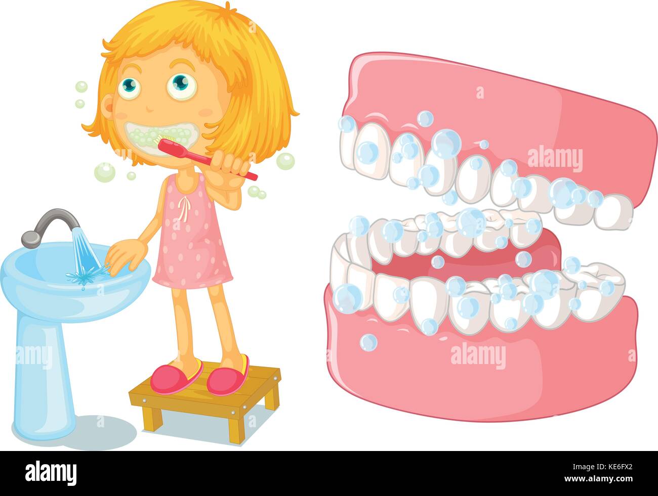 Little girl brushing teeth illustration Stock Vector Image & Art - Alamy