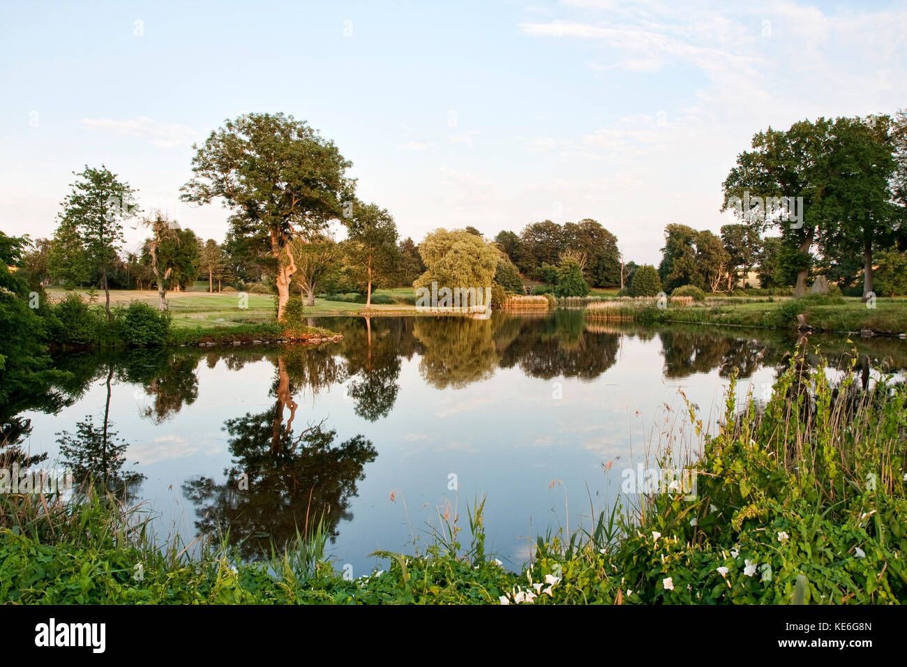 Reflections in a lake at sunset Stock Photo - Alamy