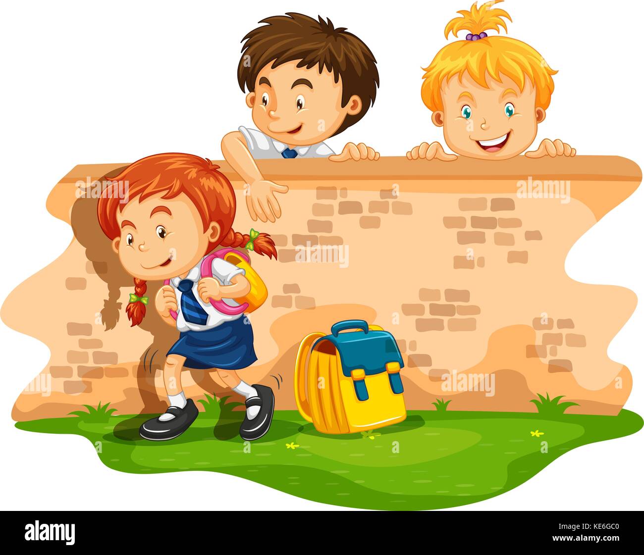 Children skipping school at daytime illustration Stock Vector Art ...