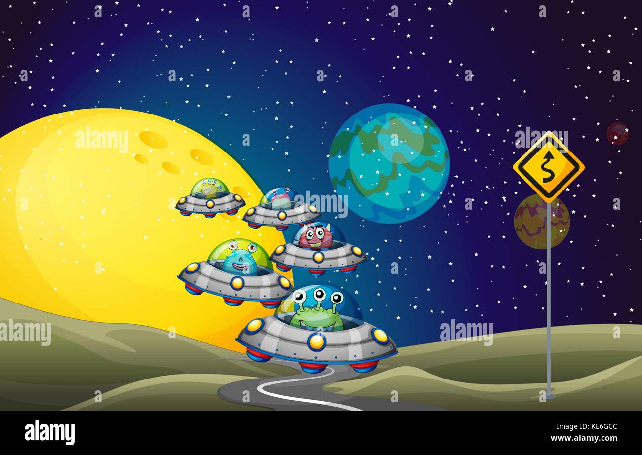 Aliens In Space Cartoon Illustration High Resolution Stock Photography ...