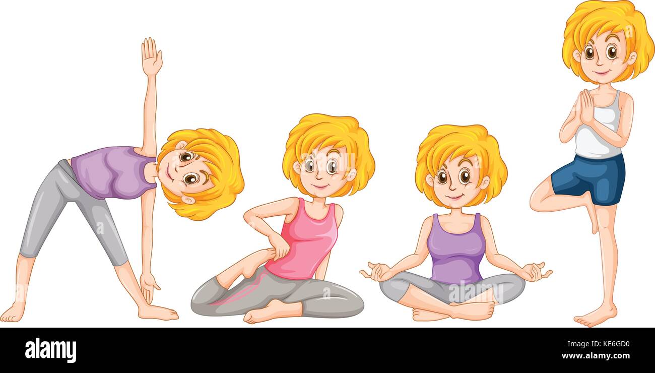Woman in different position of yoga illustration Stock Vector Image ...