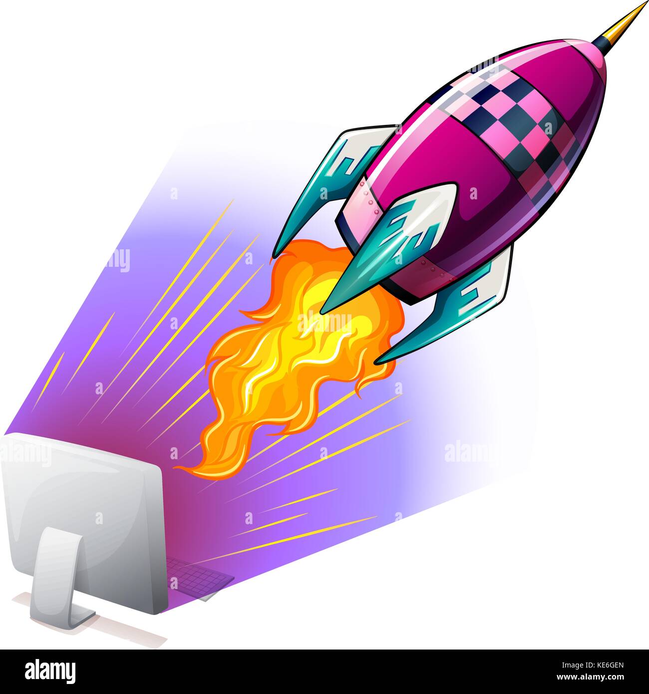 Rocket flying out of computer screen illustration Stock Vector Image ...