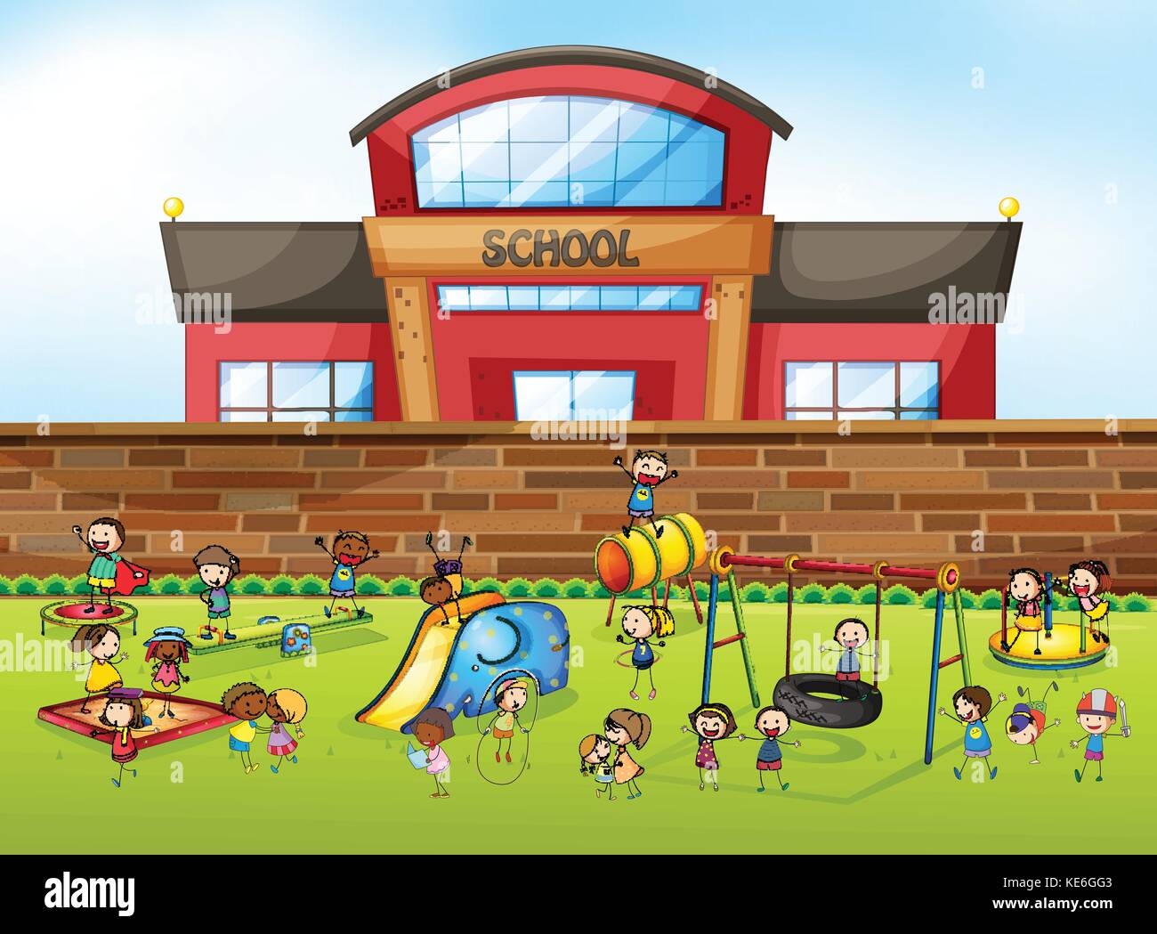 School building and playground illustration Stock Vector Art ...