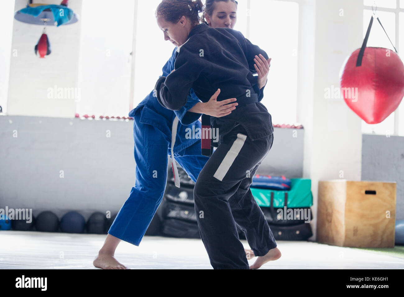 Women practicing judo in gym Stock Photo - Alamy
