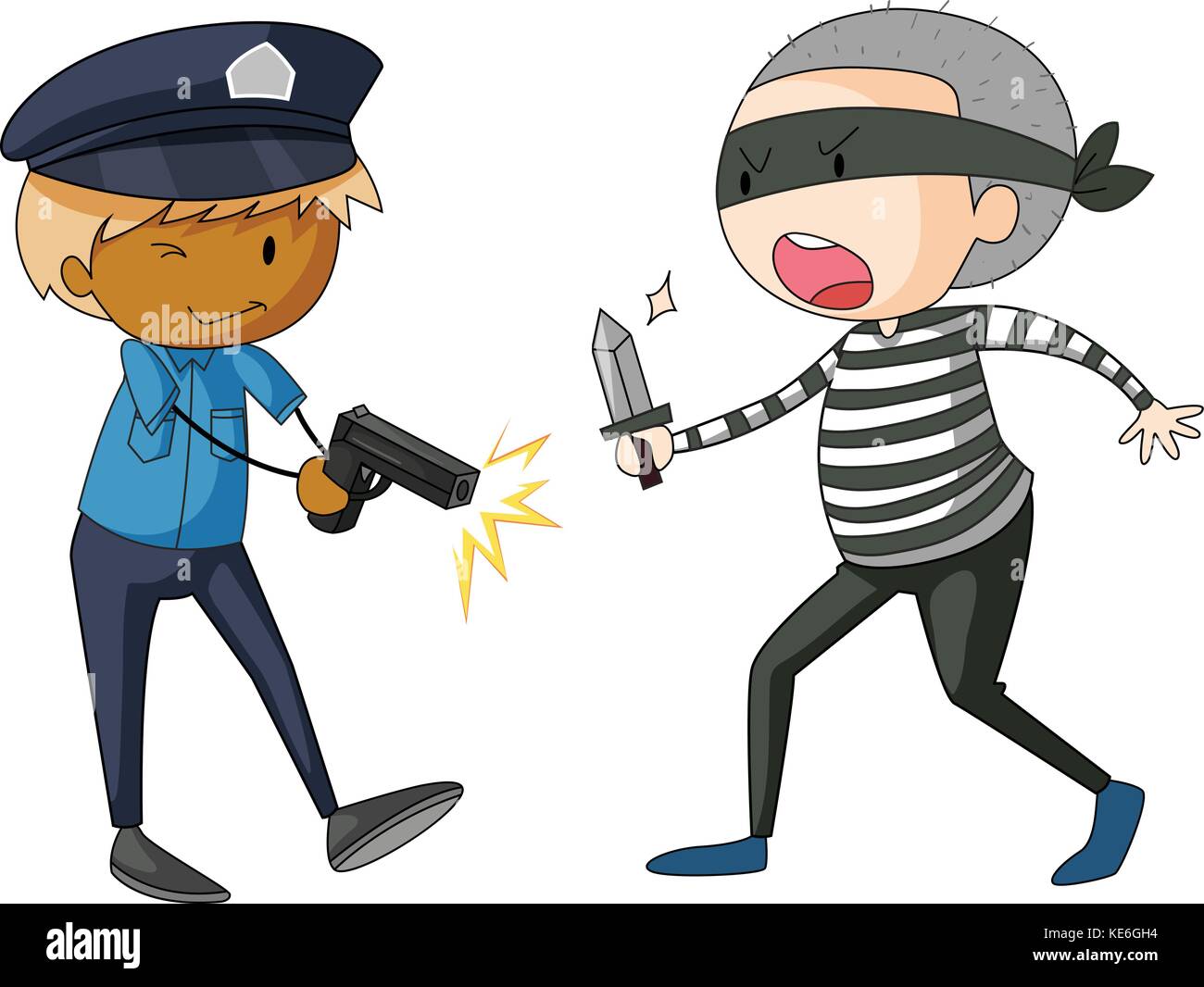 Policeman with gun and robber with knife illustration Stock Vector ...
