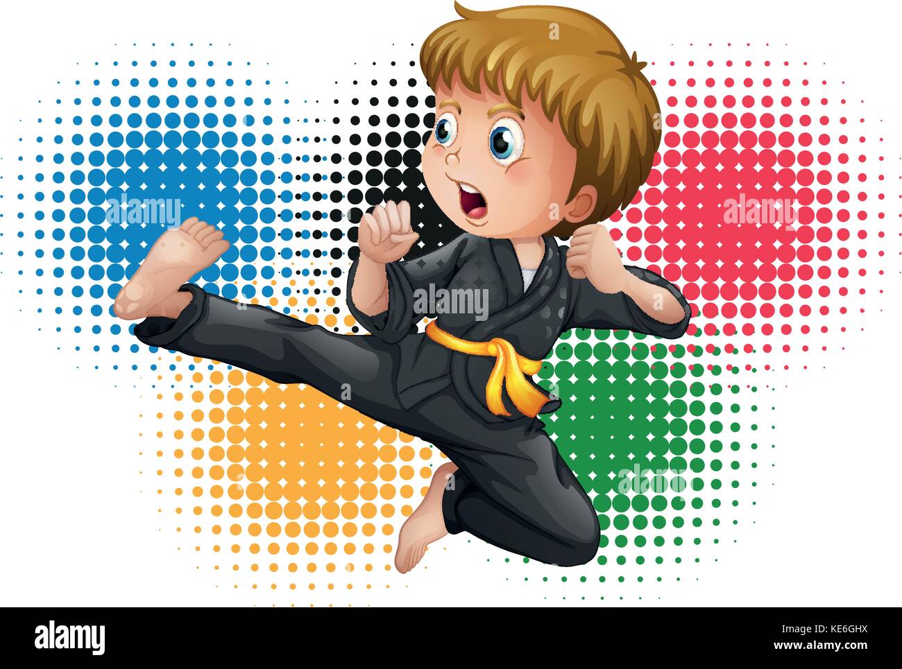 Boy in black karate uniform illustration Stock Vector Image & Art - Alamy