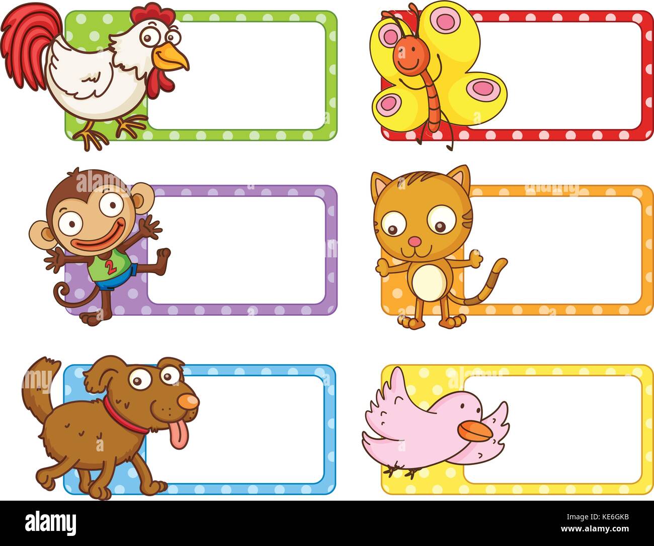 Polka dot labels with cute animals illustration Stock Vector Image ...