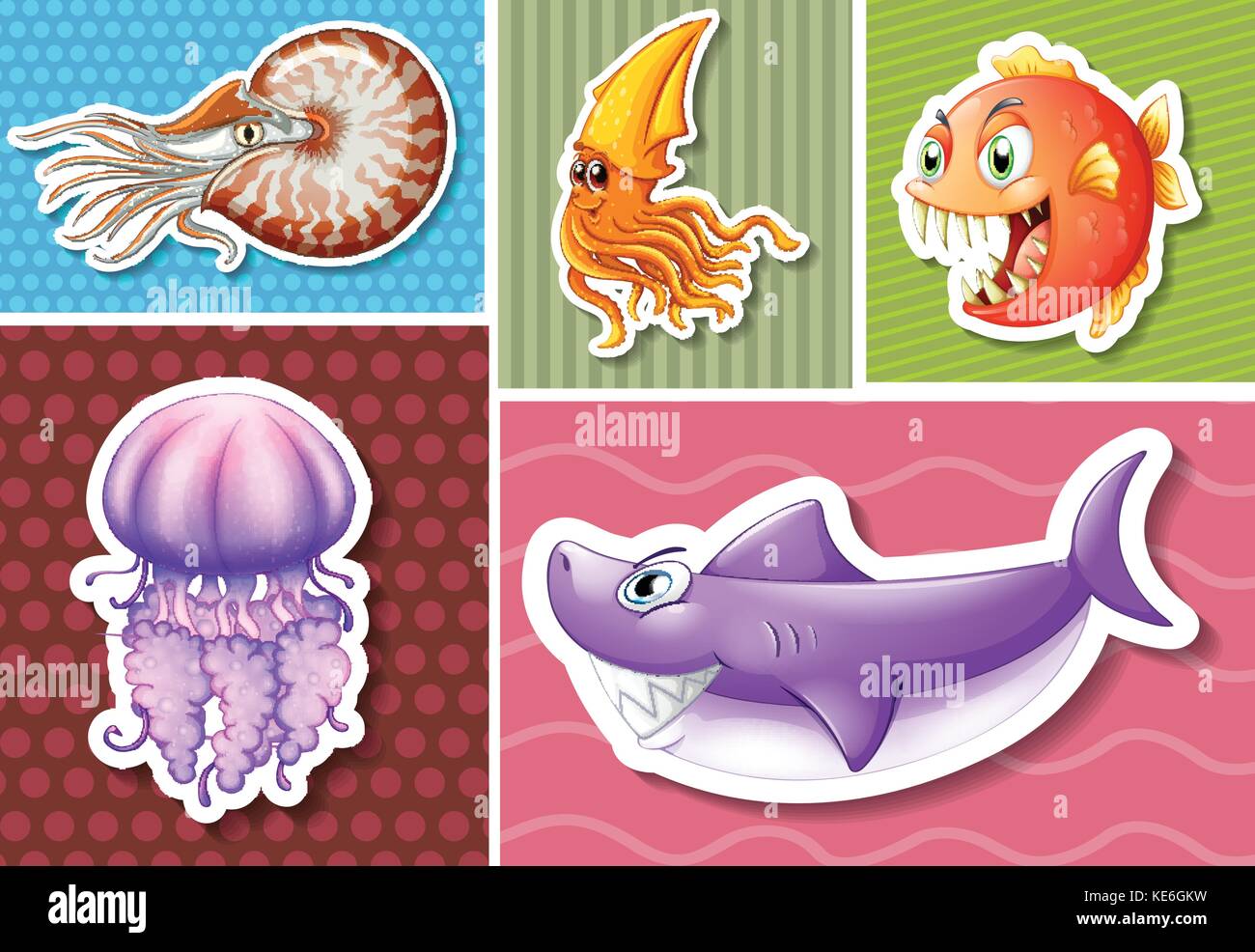 Different types of sea animals illustration Stock Vector Image & Art ...