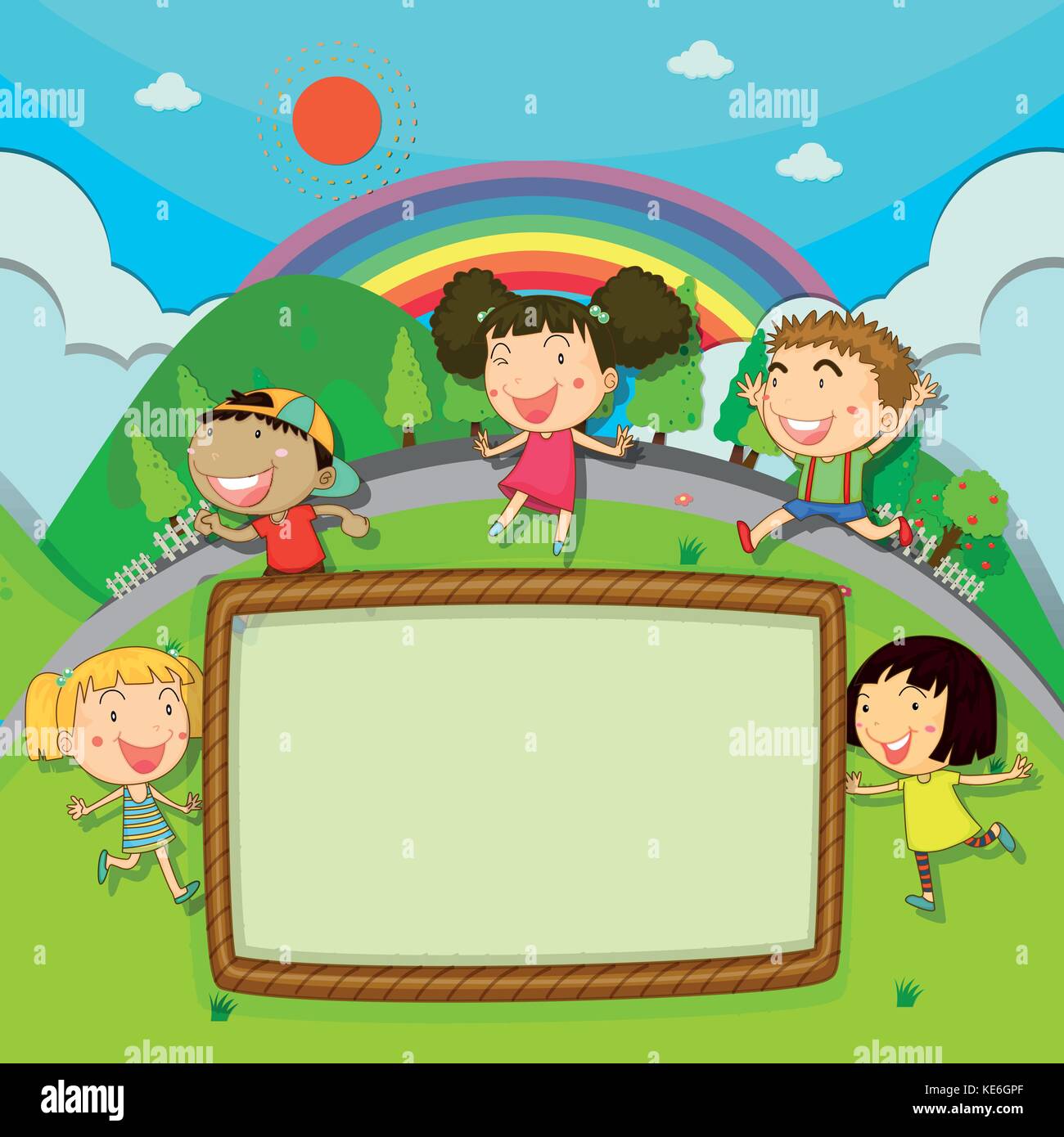 Frame design with children in the park illustration Stock Vector Image ...
