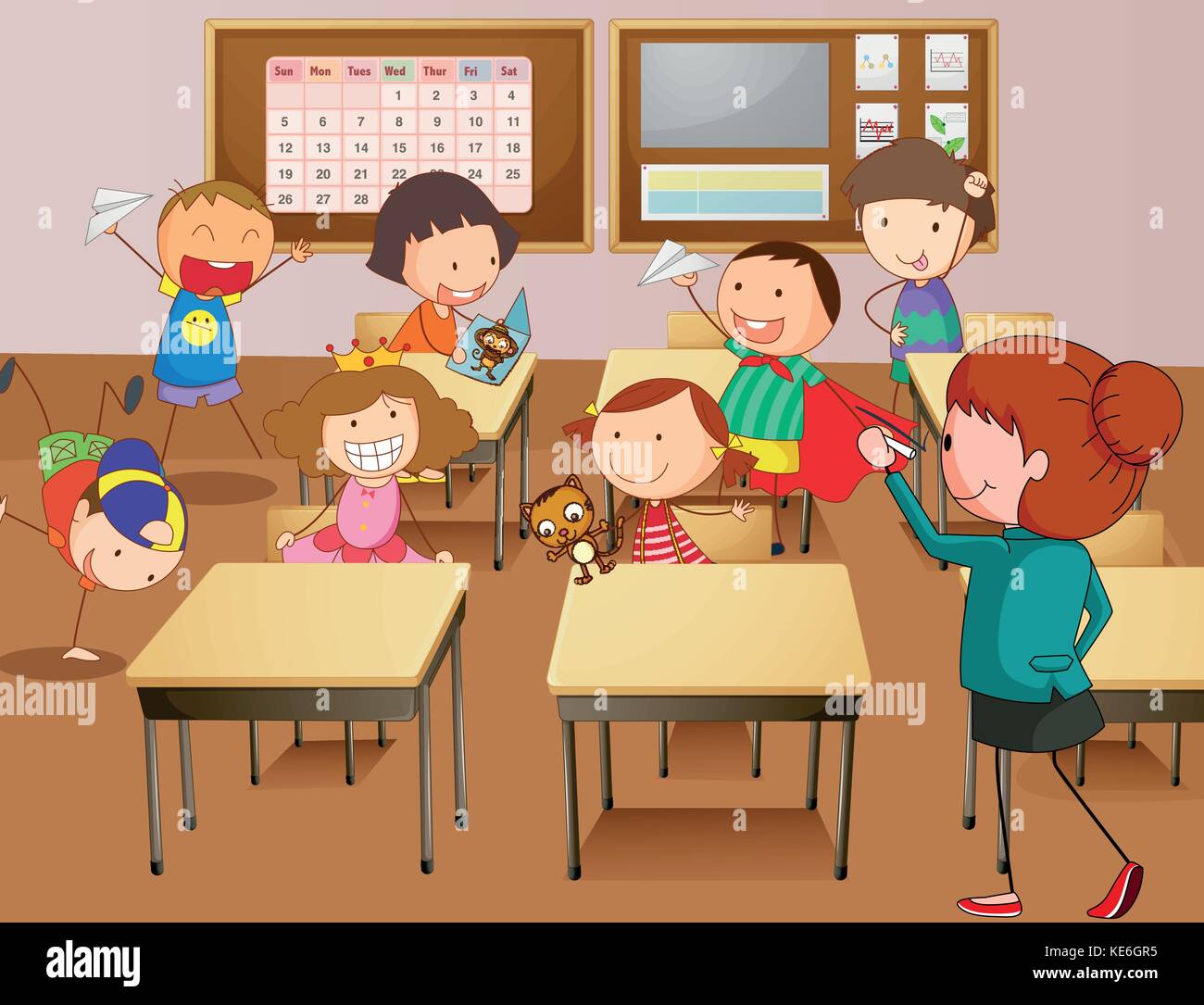 Teacher and students at school illustration Stock Vector Image & Art ...