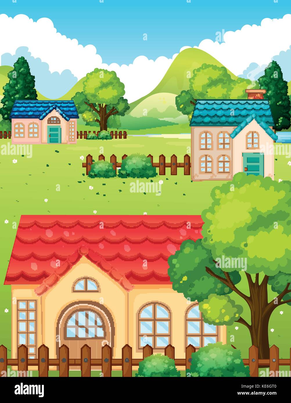 Neighborhood with many houses illustration Stock Vector Image & Art - Alamy