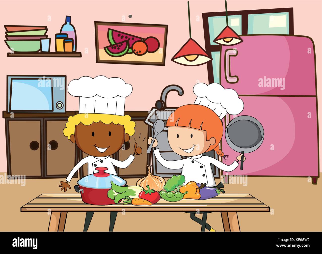 Chef working in the kitchen illustration Stock Vector Image & Art - Alamy