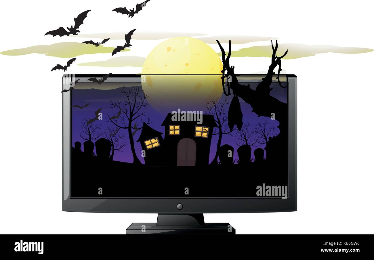 Computer screen with halloween theme illustration Stock Vector Image ...