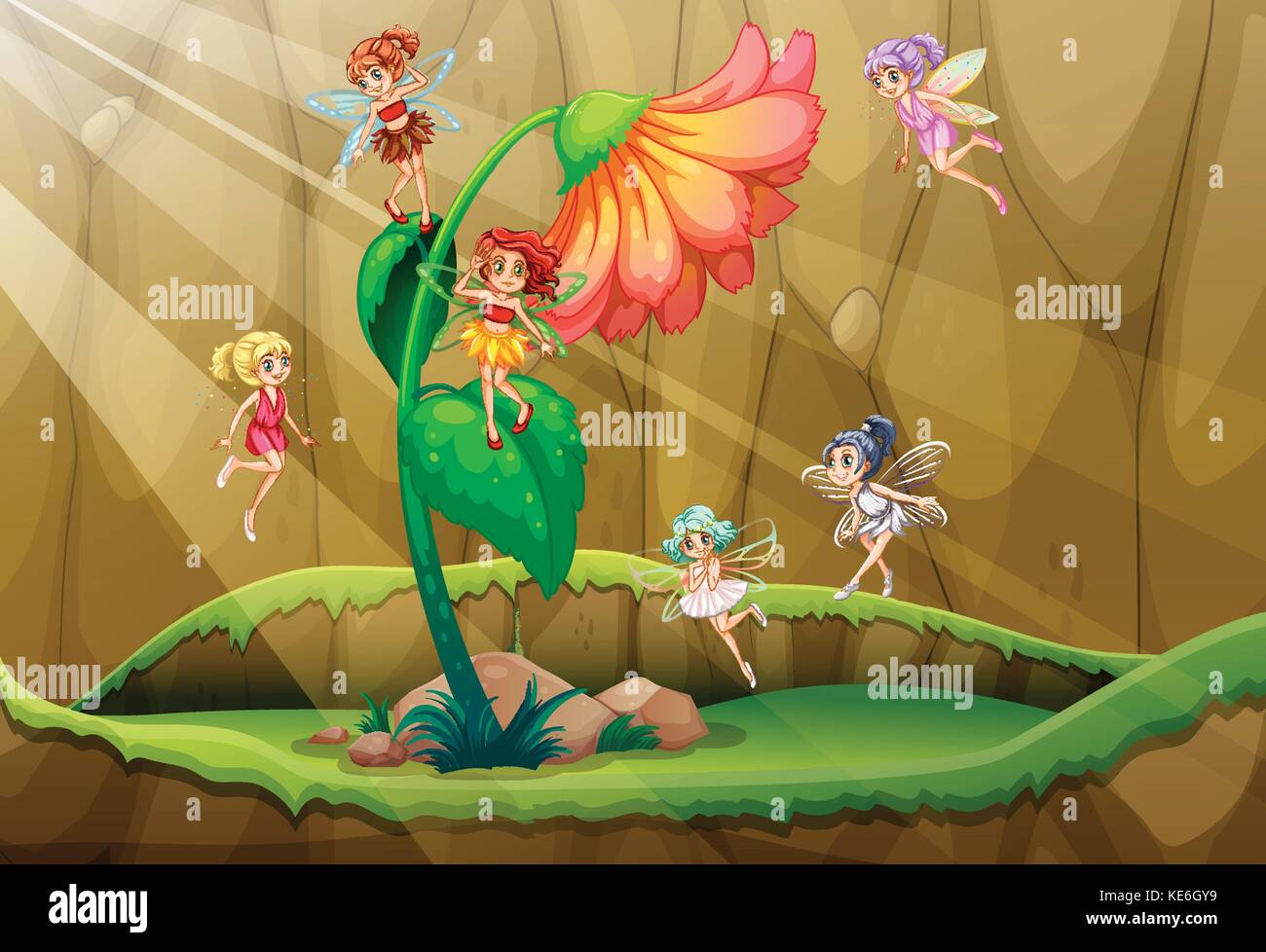 Fairies flying around the flower illustration Stock Vector Image & Art ...