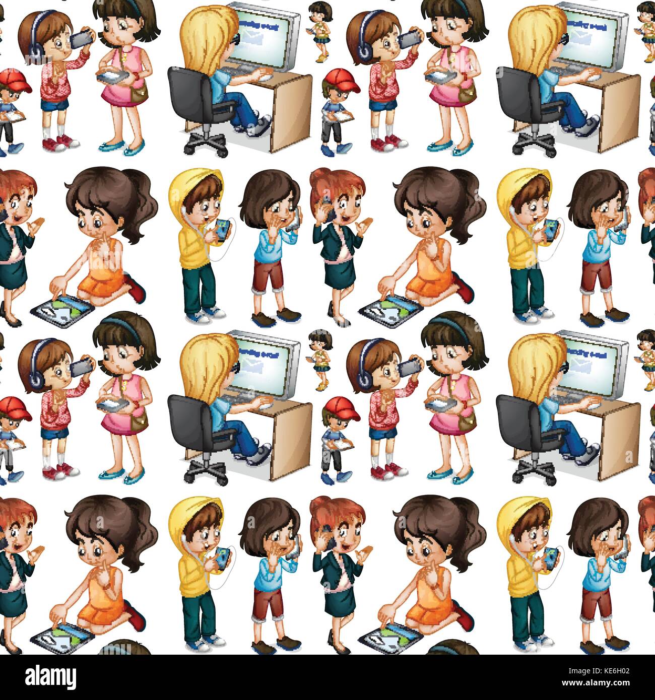 Seamless people using technology illustration Stock Vector Image & Art ...