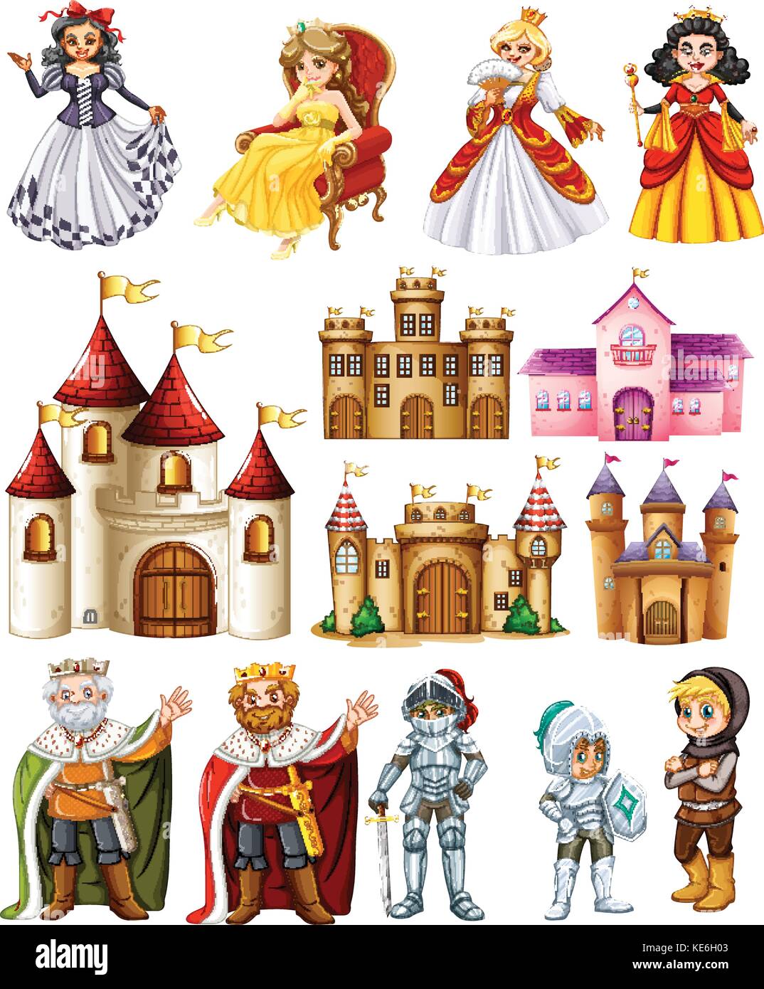 Different fairytales characters and palace illustration Stock Vector ...