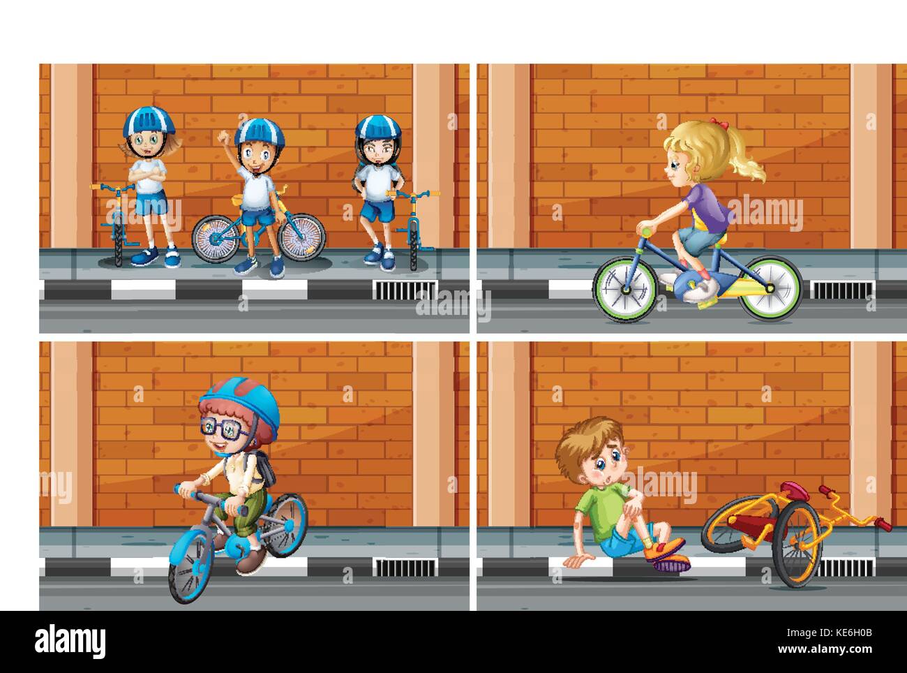 Scenes with kids on bike illustration Stock Vector Image & Art - Alamy
