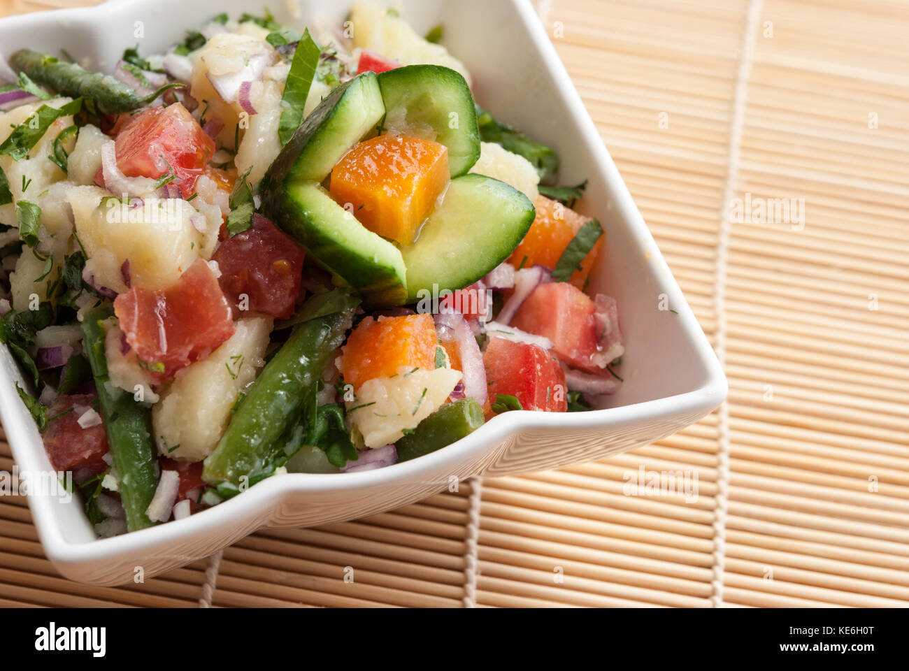 Potato salad with green beans Indian recipe Stock Photo - Alamy