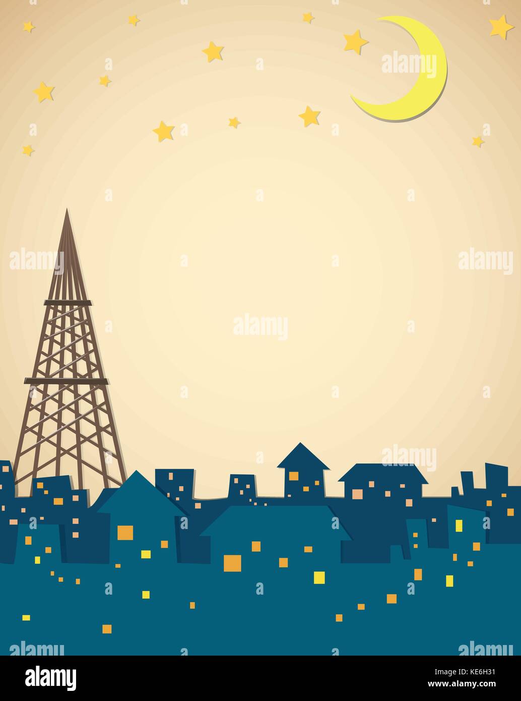 Moon over town Stock Vector Images - Alamy