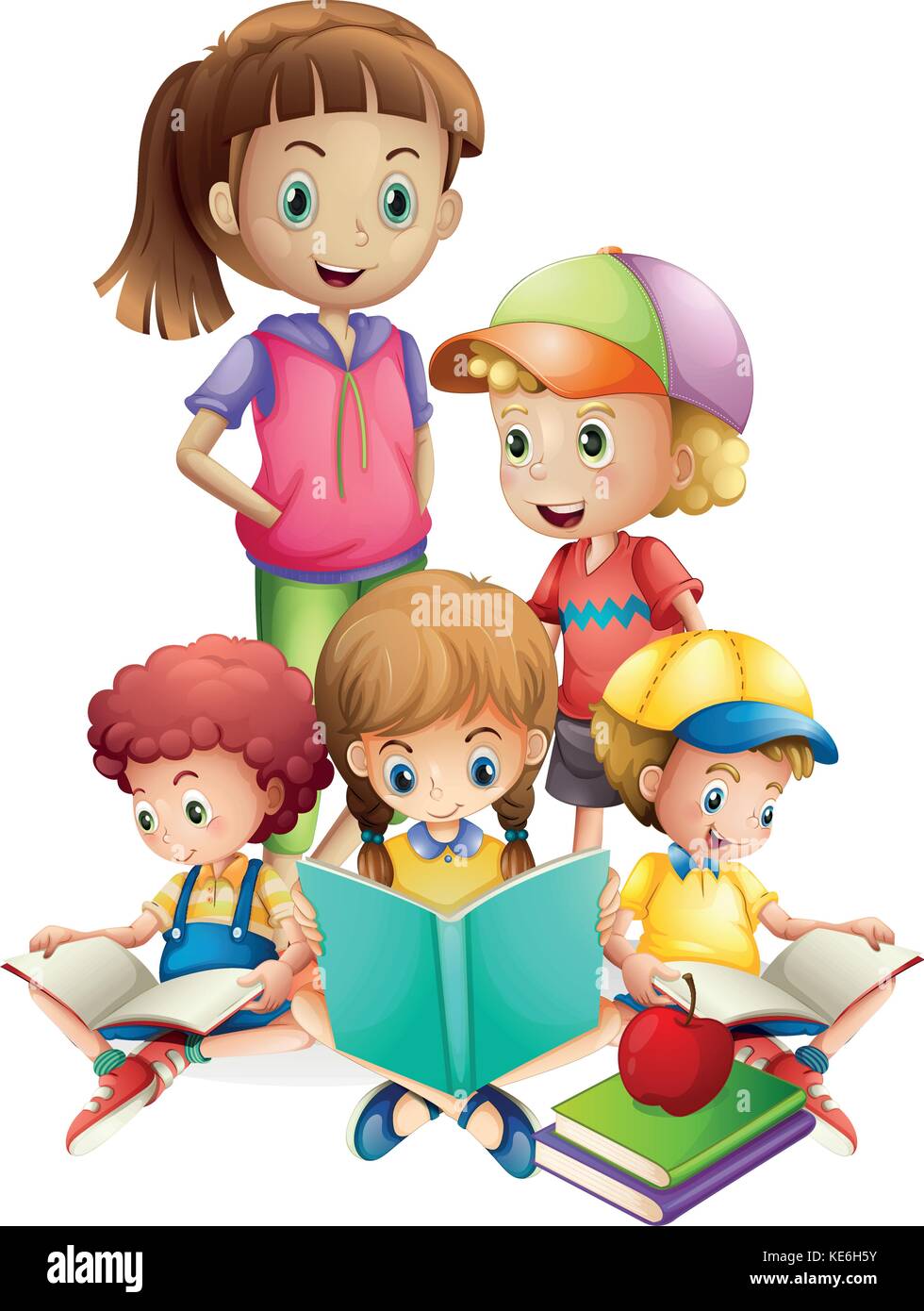 Boys and girls reading book illustration Stock Vector Image & Art - Alamy