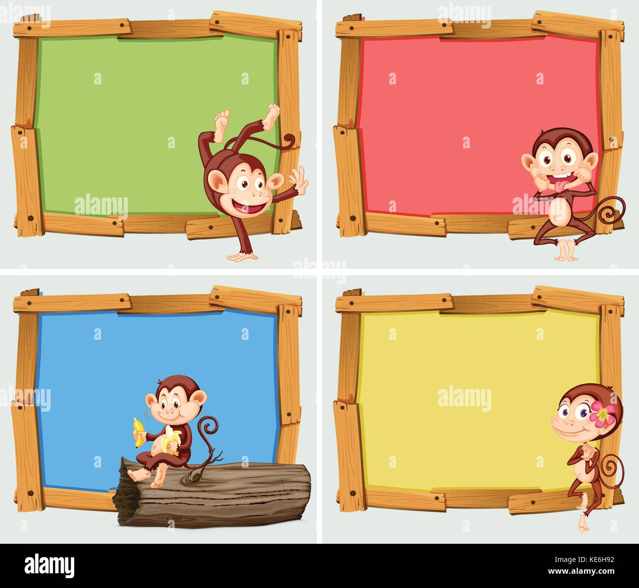 Frame design with cute monkeys illustration Stock Vector Image & Art ...