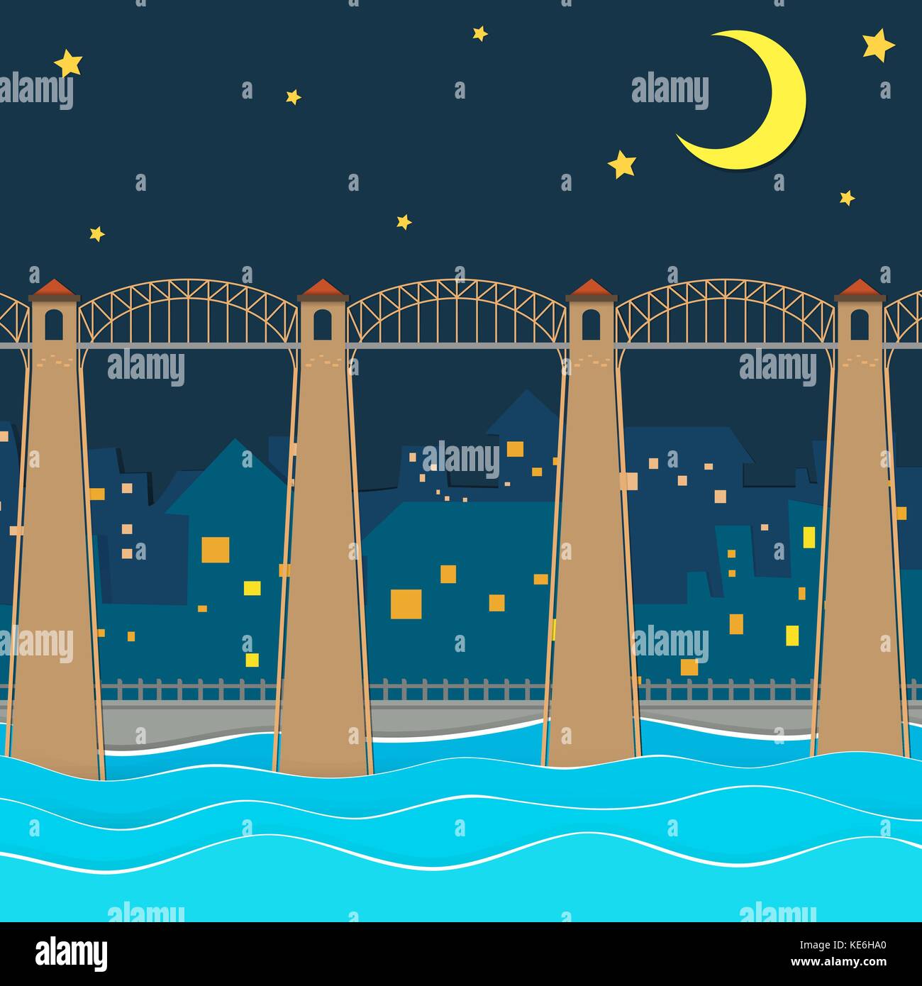 Bridge over city at night illustration Stock Vector Image & Art - Alamy