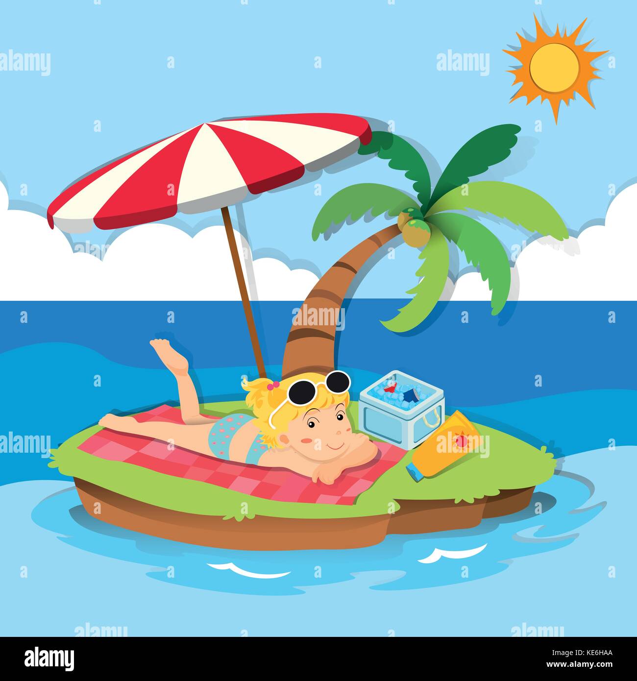 Woman Sunbathing On Beach Island Stock Vector Images Alamy