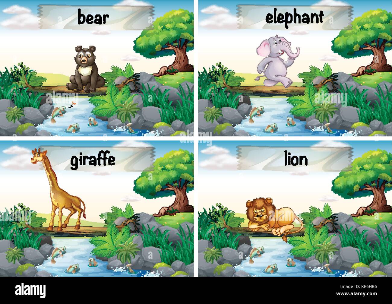 Wild animals standing of the bridge illustration Stock Vector Image ...