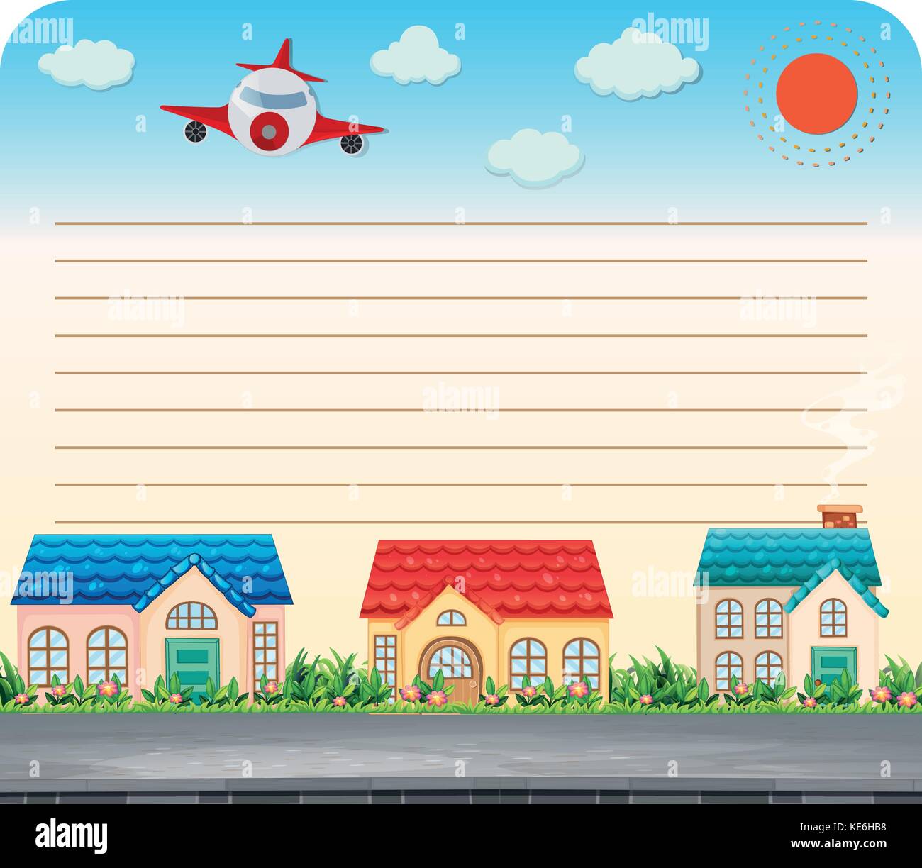 Line paper design with airplane and houses illustration Stock Vector ...