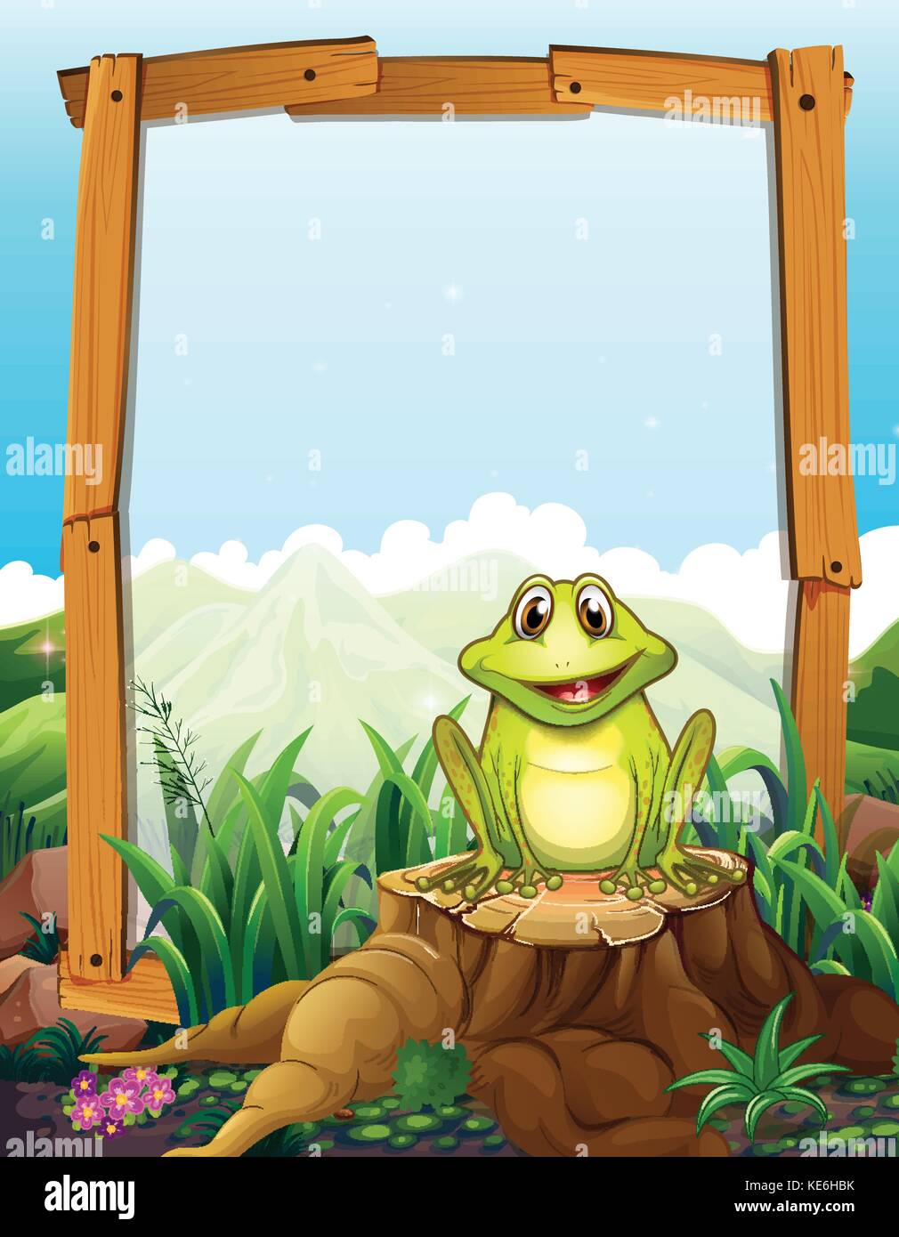 Green frog by the wooden frame illustration Stock Vector Image & Art ...