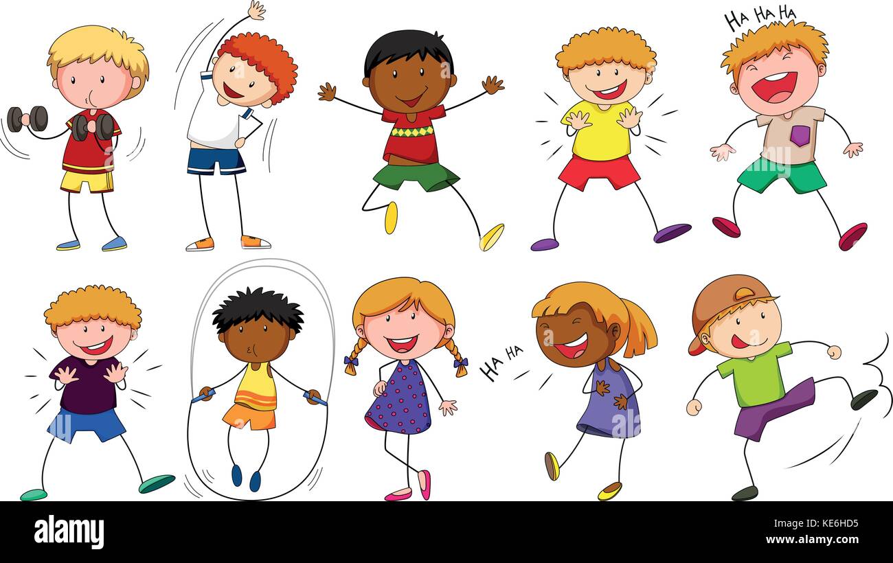 Boys and girls doing different activities illustration Stock Vector ...
