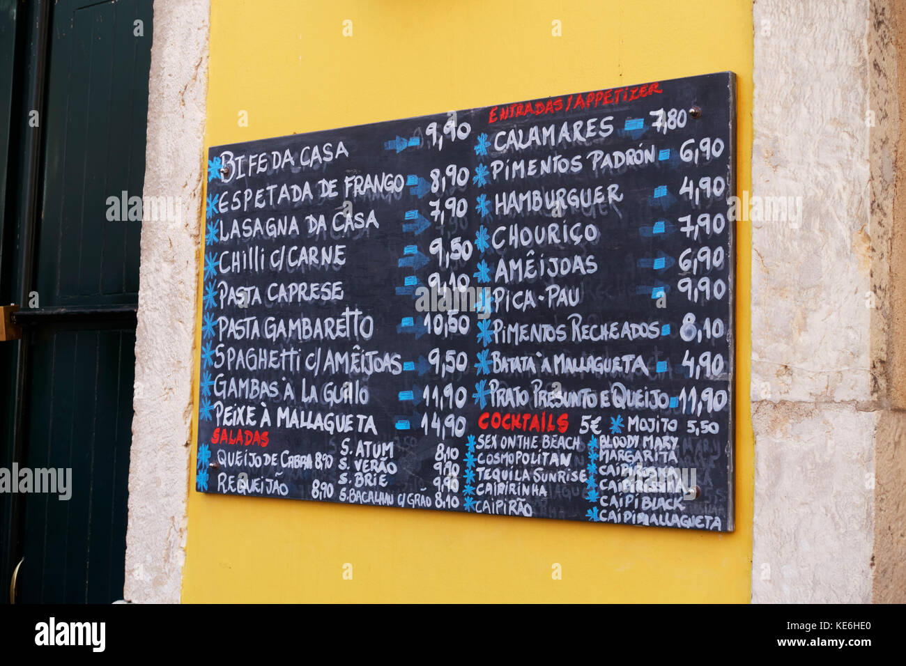 Menu of the day at the entrance in a restaurant in Lisbon, Portugal ...