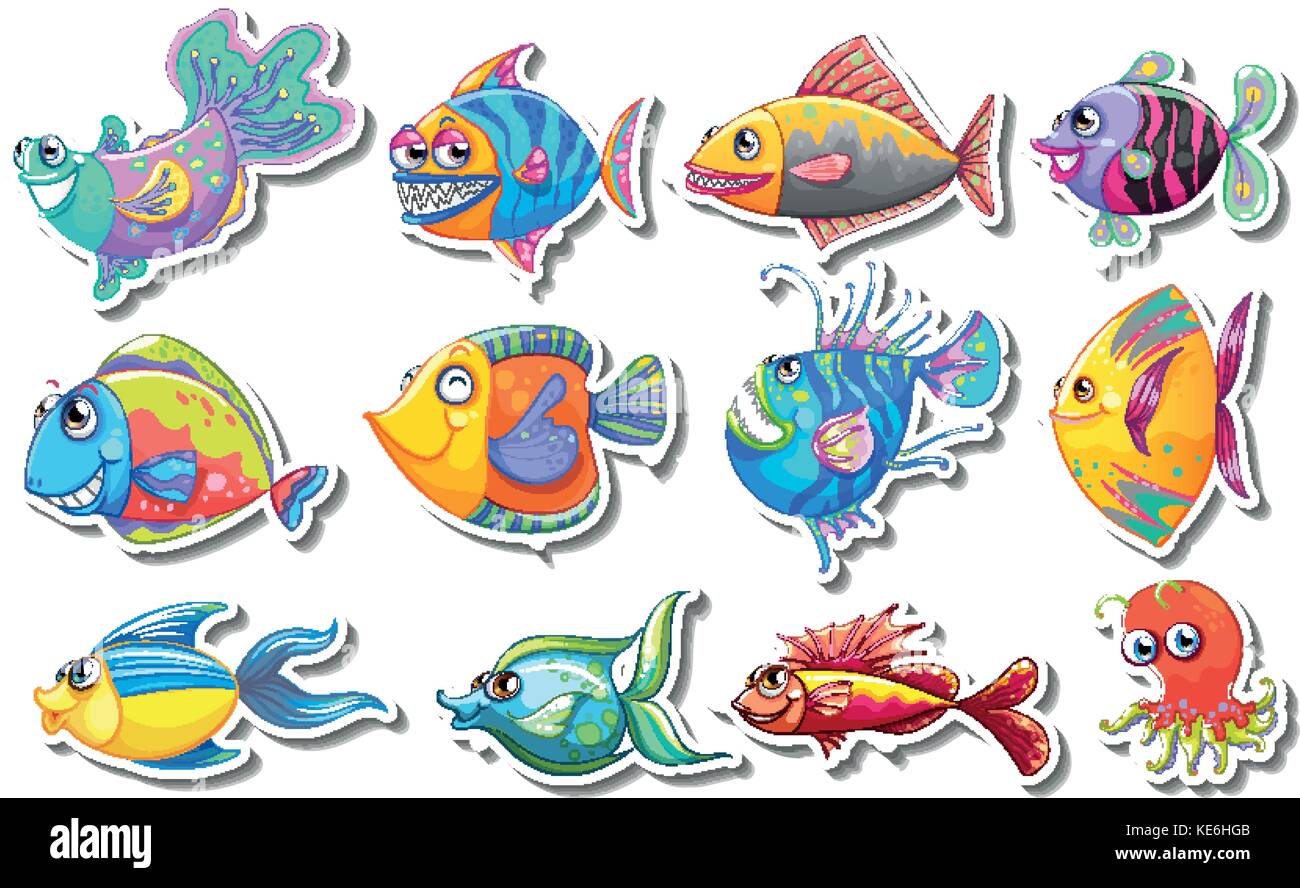 Sticker set with fancy fish illustration Stock Vector Image & Art - Alamy