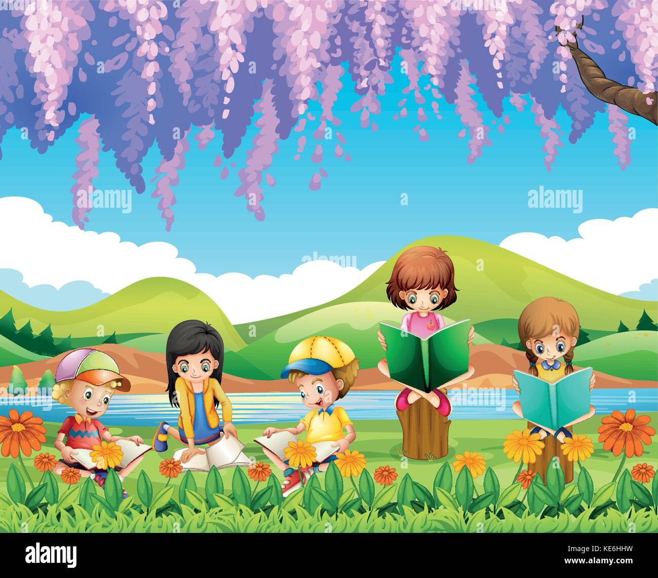 Reading books outside Stock Vector Images - Alamy
