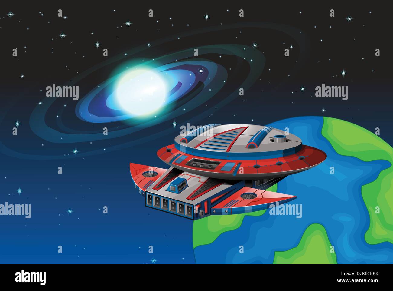 Spaceship floating in the dark space illustration Stock Vector Image ...
