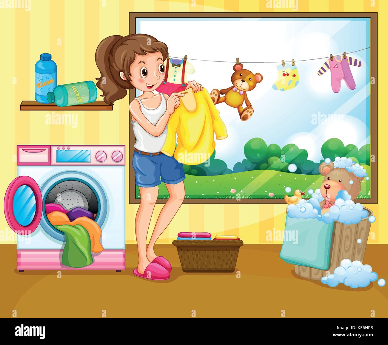 Girl washing window Stock Vector Images - Alamy