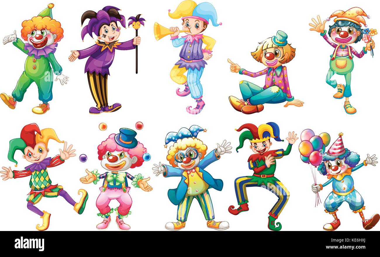 Clowns in different costumes illustration Stock Vector Image & Art - Alamy