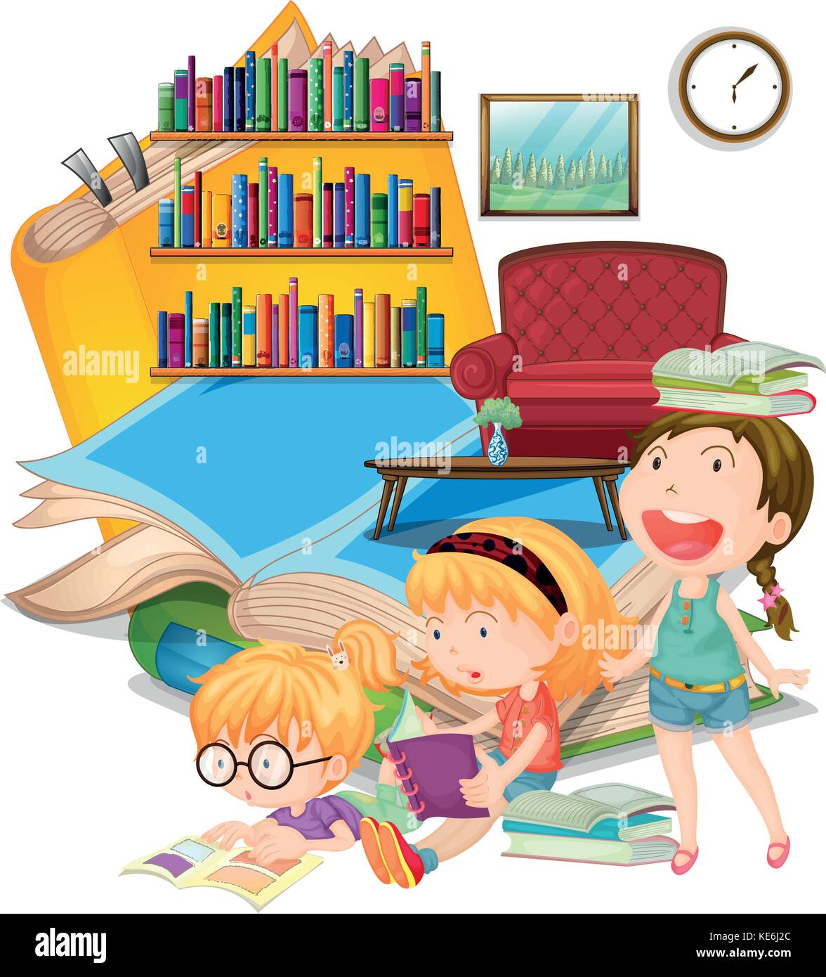 Three girls reading together Stock Vector Images - Alamy