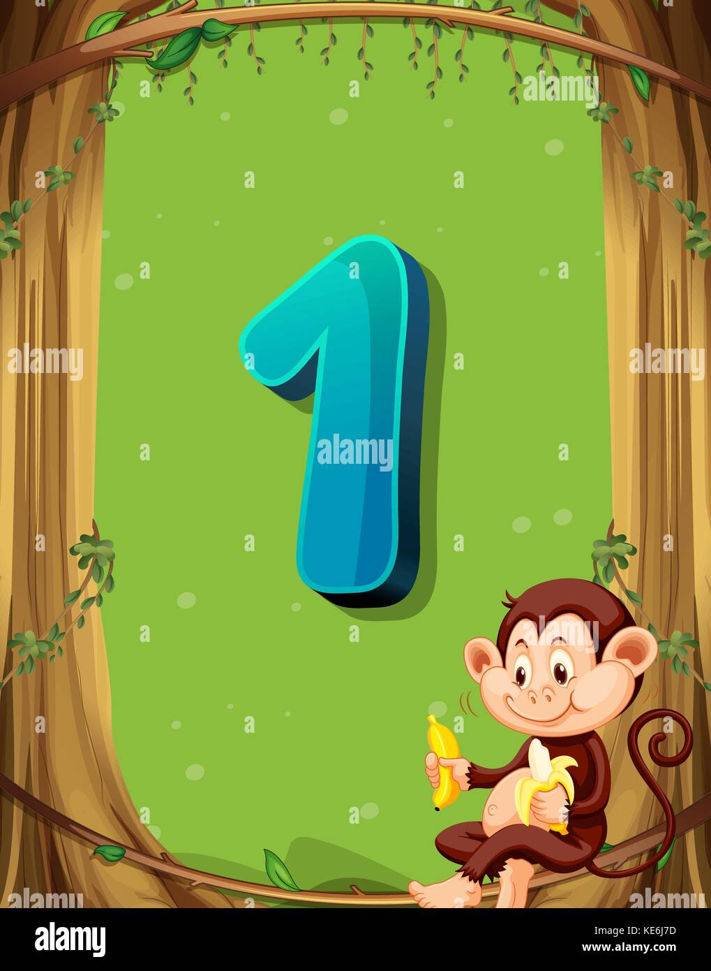 Number one with only one monkey in the tree illustration Stock Vector ...