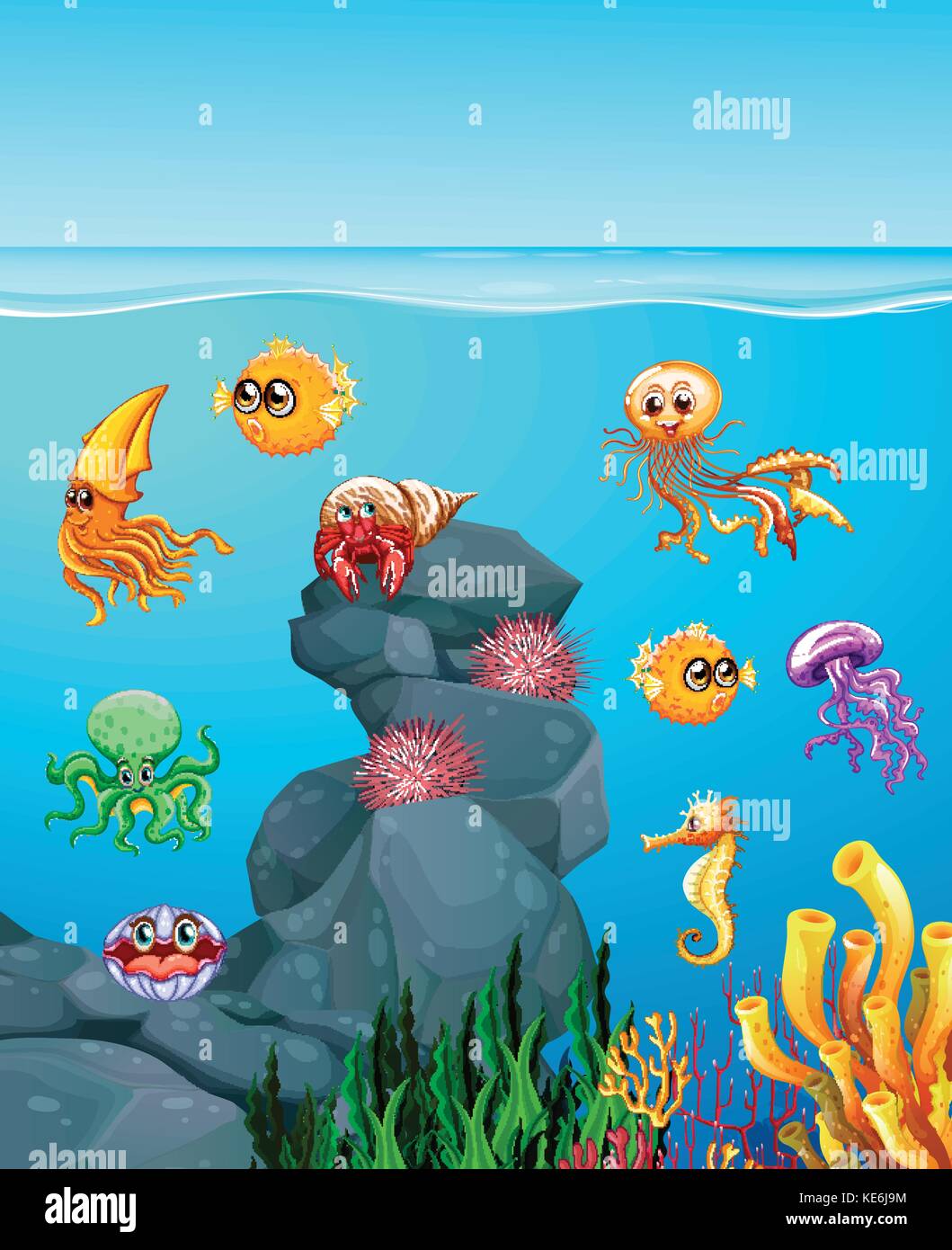 Sea animals swimming under the sea illustration Stock Vector Image ...