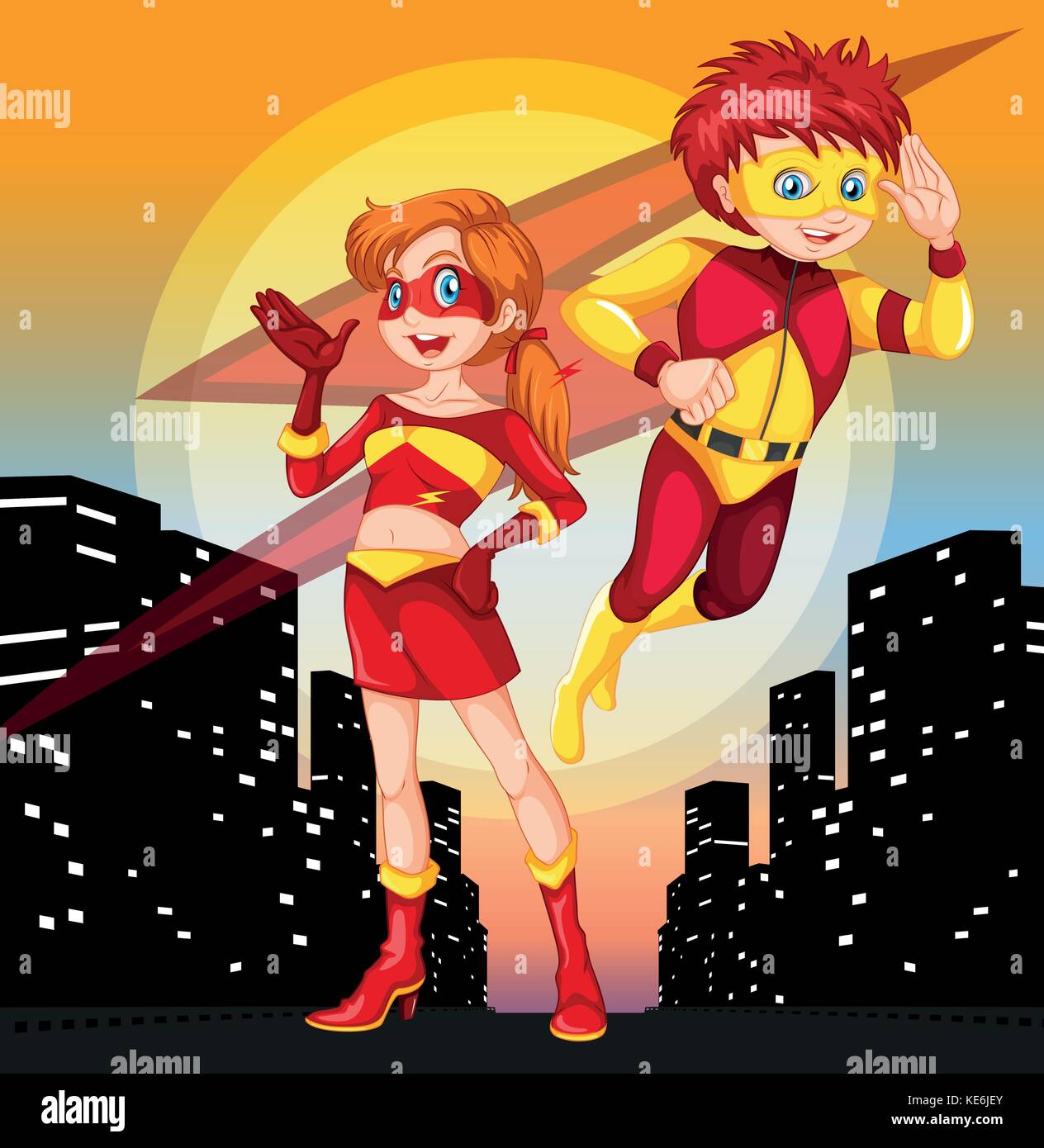 Two superheroes in the city illustration Stock Vector Image & Art - Alamy