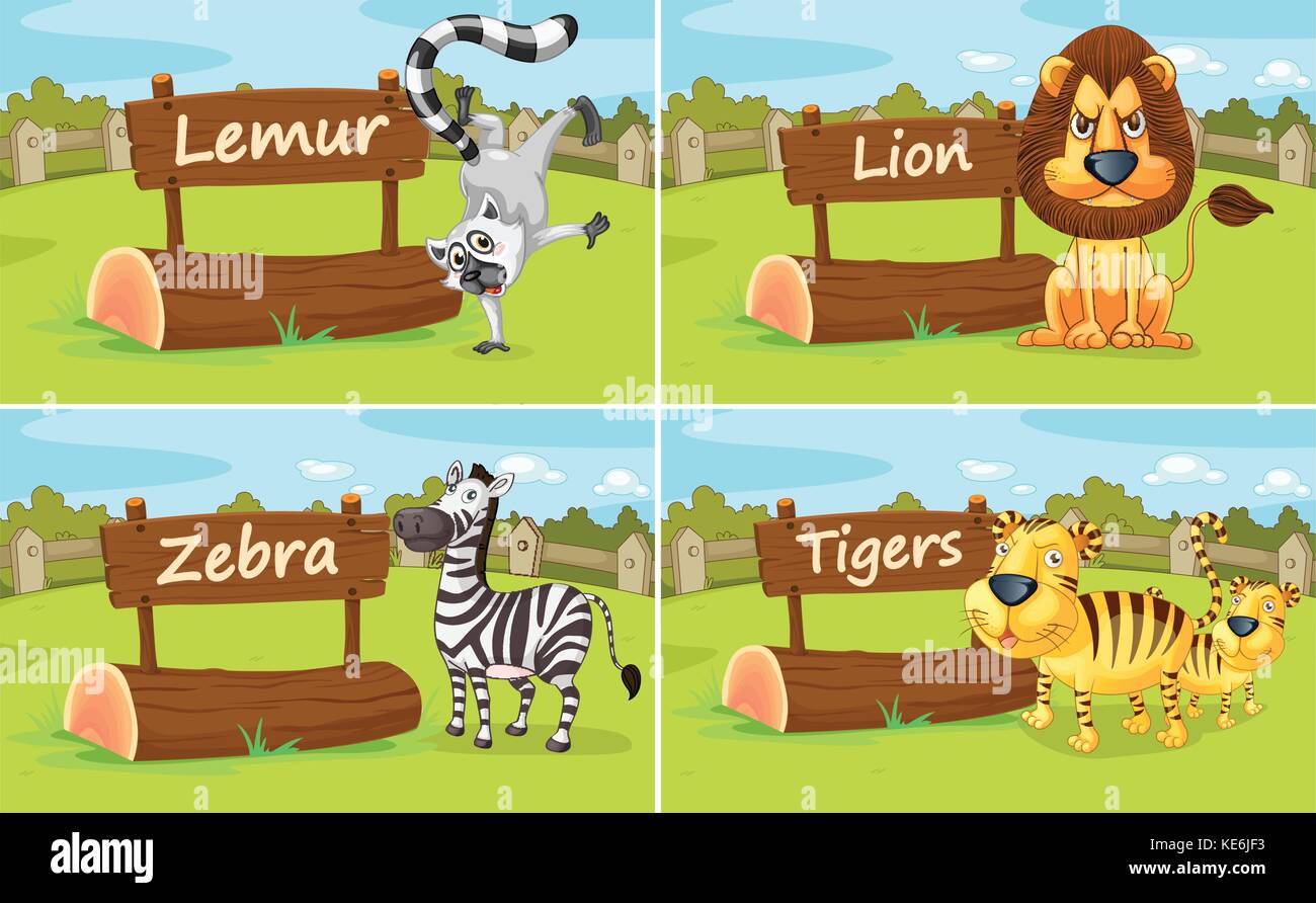 Wild animals by the wooden signs illustration Stock Vector Image & Art ...