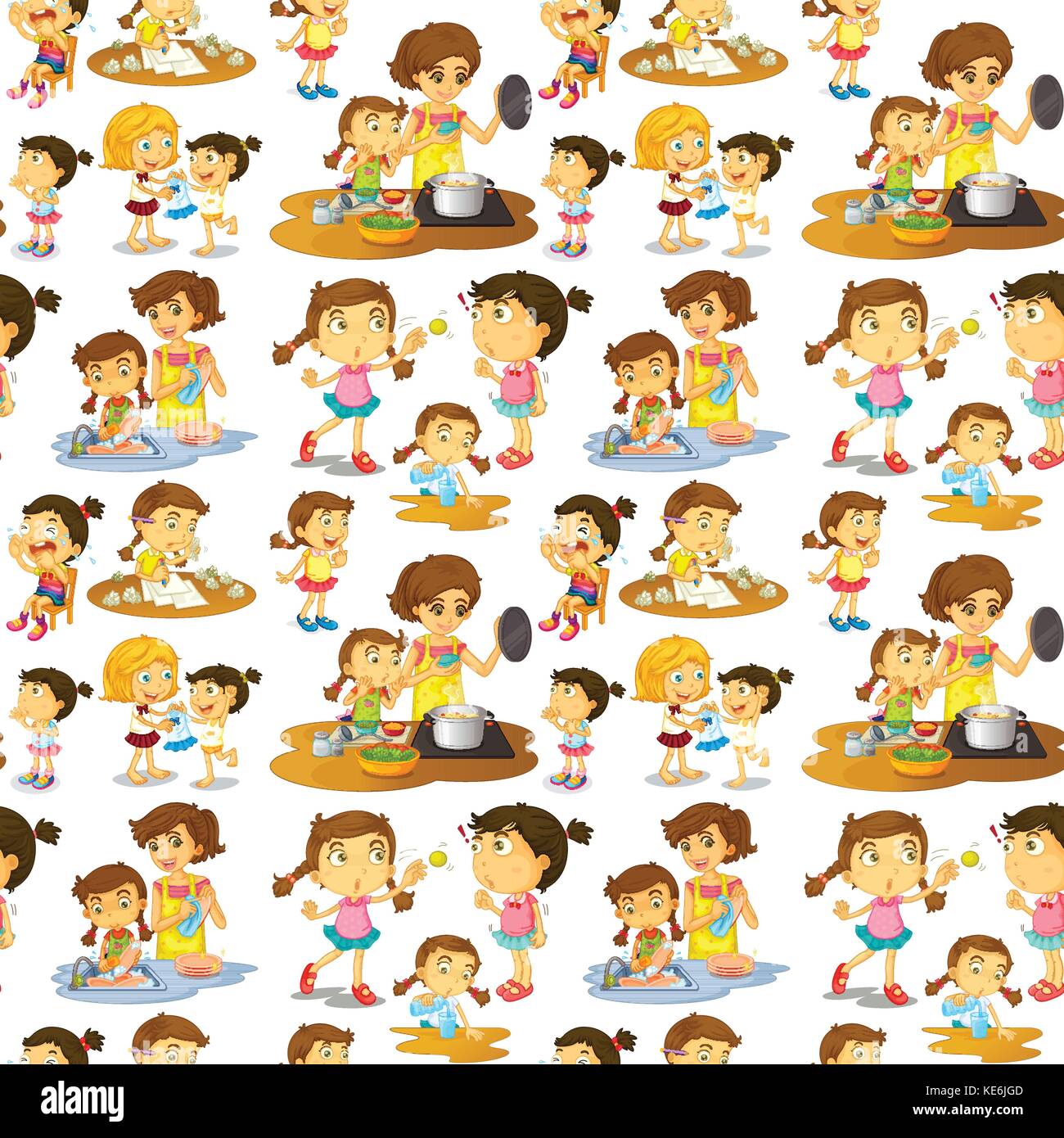Seamless girls doing chores illustration Stock Vector Image & Art - Alamy