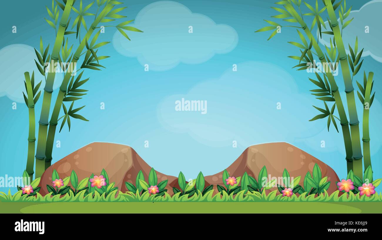 Scene with rocks and bamboo illustration Stock Vector Image & Art - Alamy