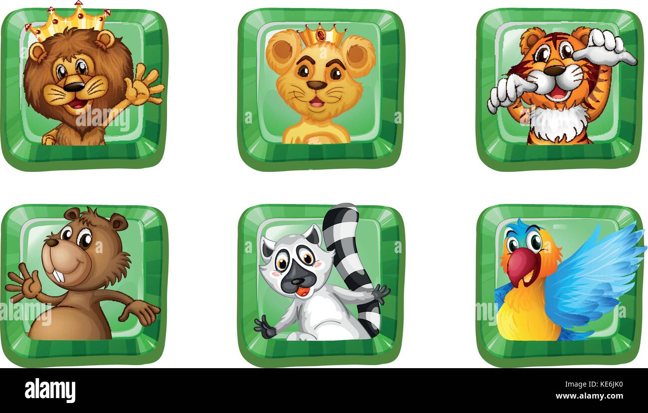 Wild animals on square buttons illustration Stock Vector Image & Art ...