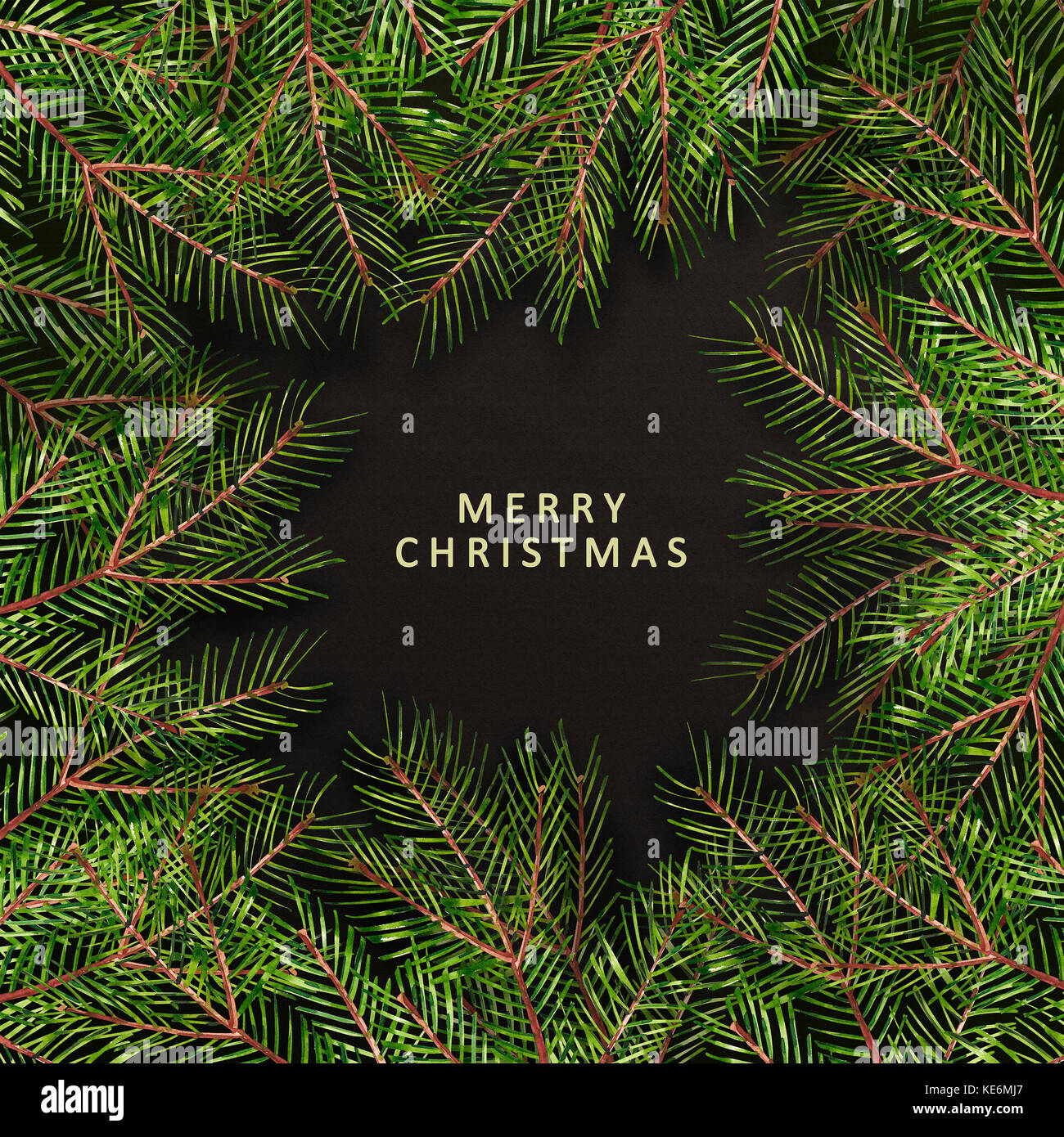 Merry Christmas- phrase. Christmas text on pine tree branches ...